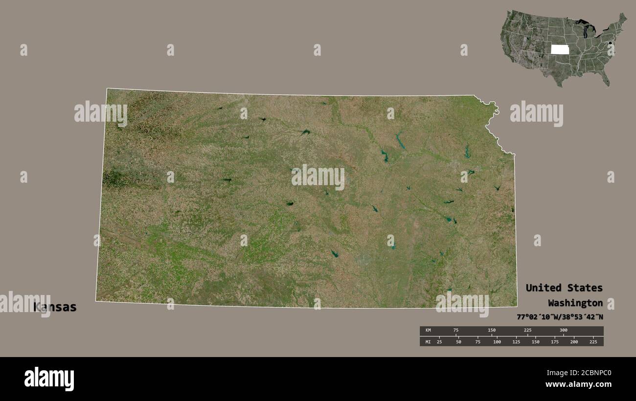 Shape of Kansas, state of Mainland United States, with its capital ...