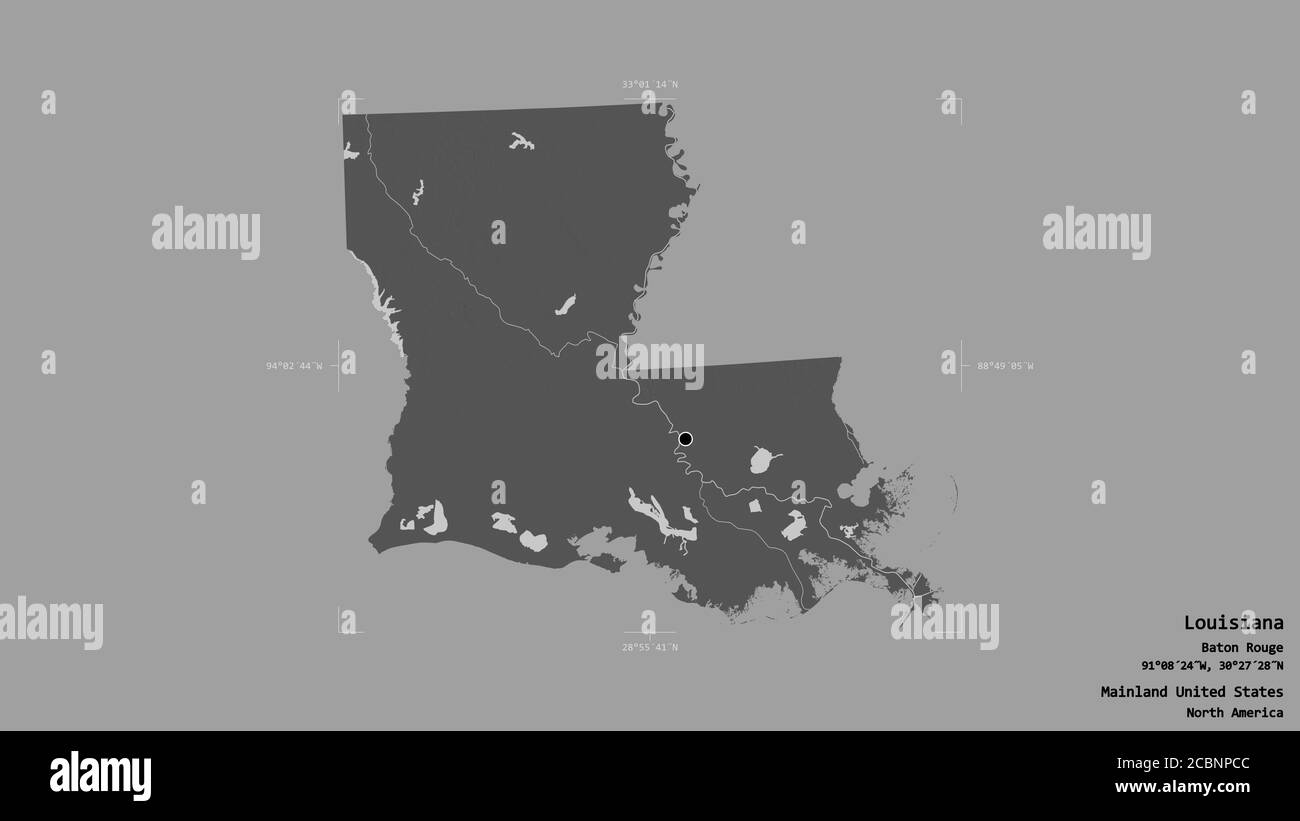 Area of Louisiana, state of Mainland United States, isolated on a solid ...