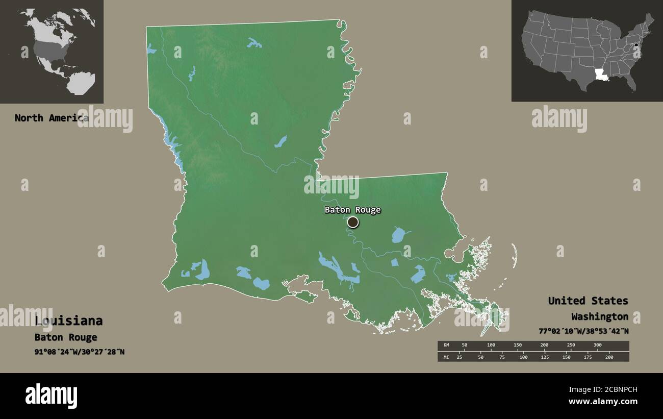 Shape of Louisiana, state of Mainland United States, and its capital ...
