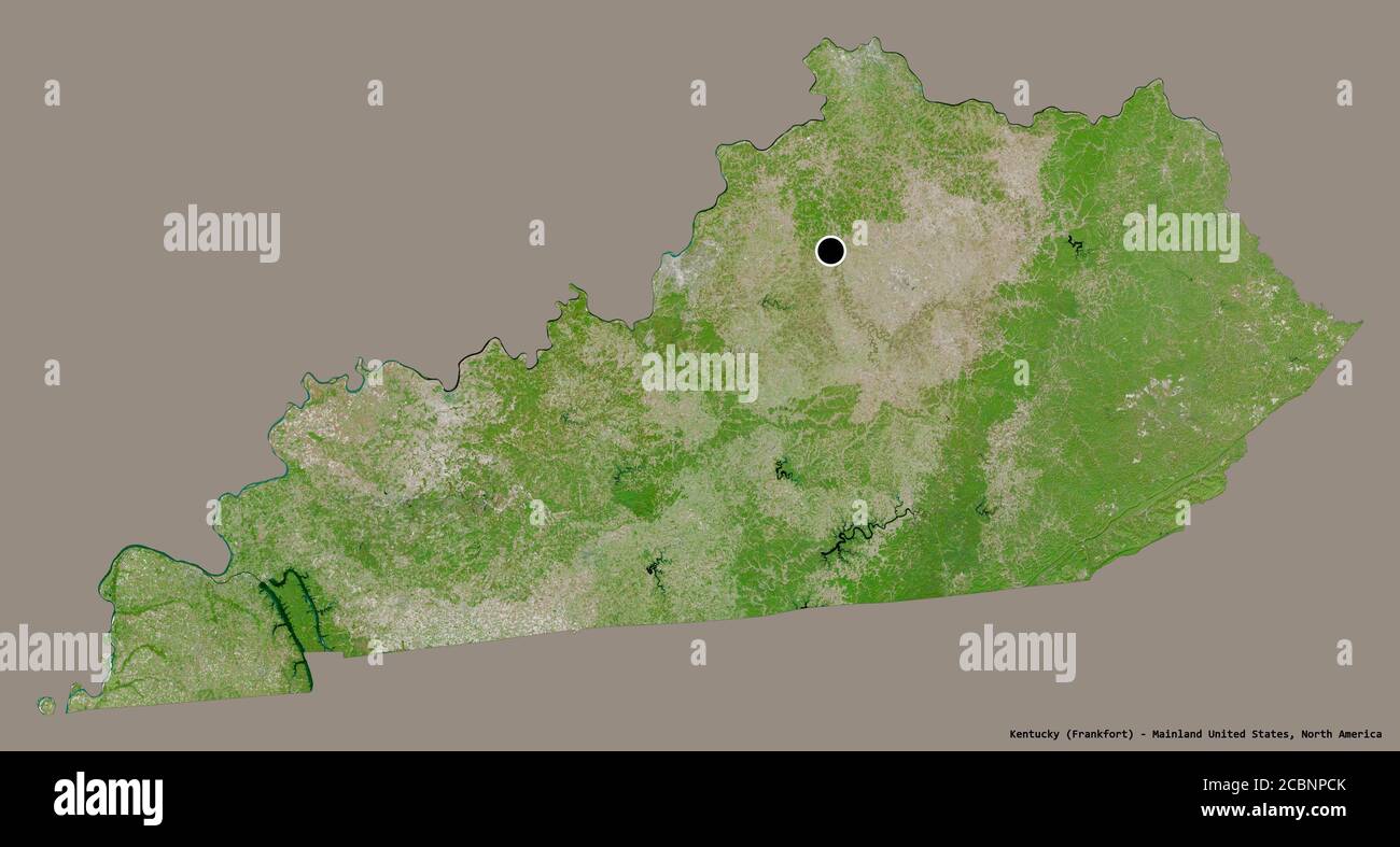 Shape of Kentucky, state of Mainland United States, with its capital ...