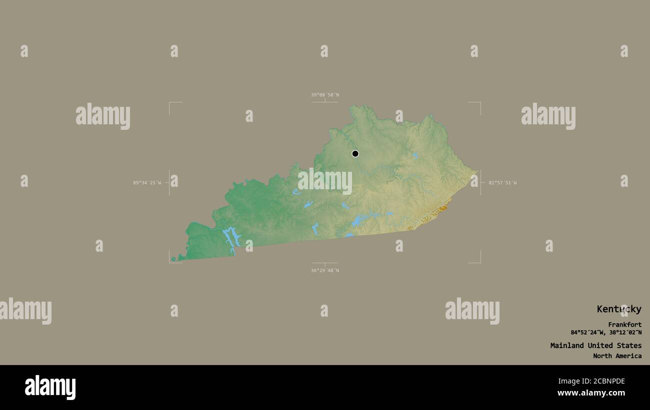 Area of Kentucky, state of Mainland United States, isolated on a solid ...