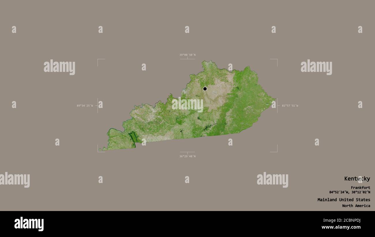 Area of Kentucky, state of Mainland United States, isolated on a solid ...