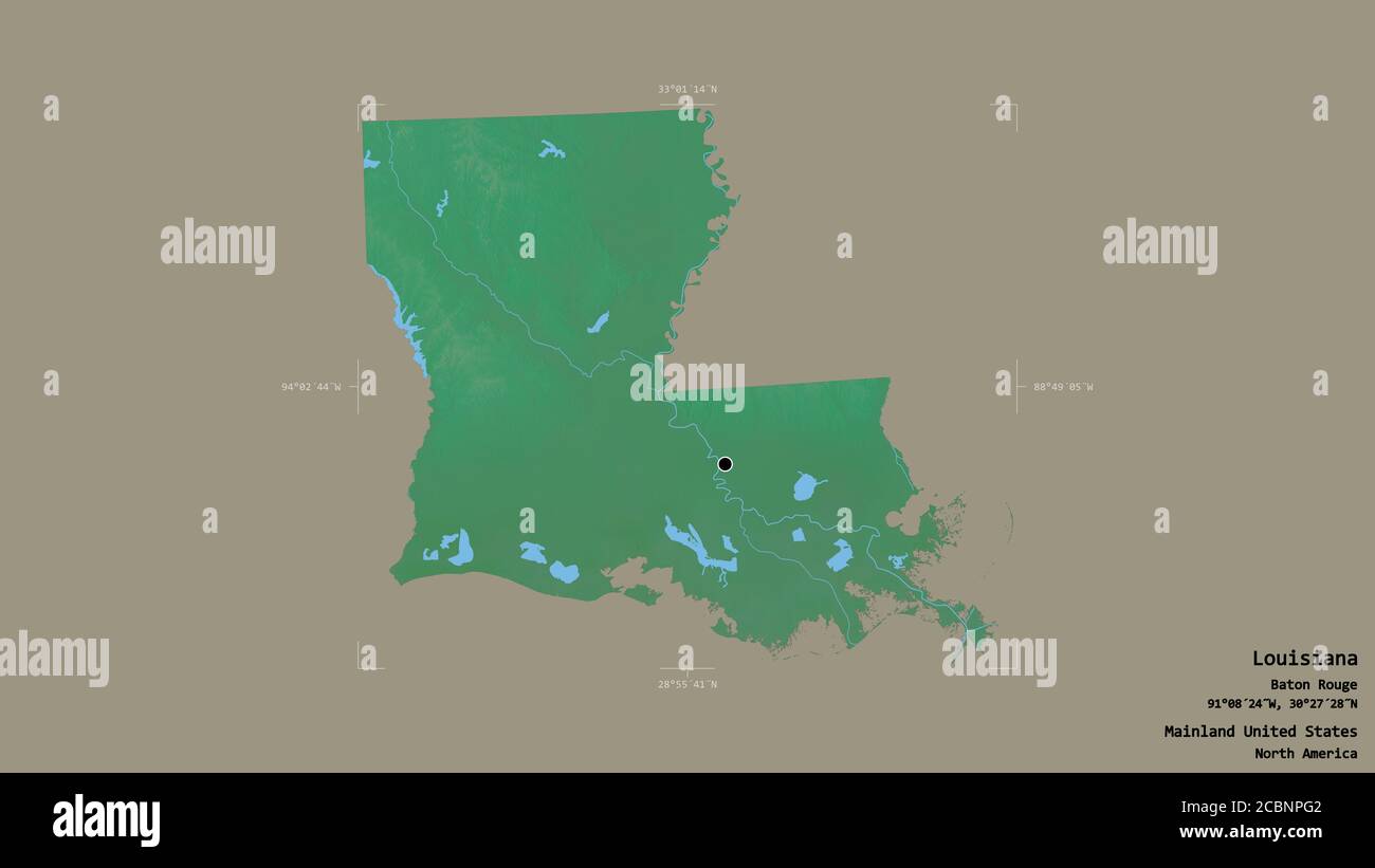 Area of Louisiana, state of Mainland United States, isolated on a solid ...