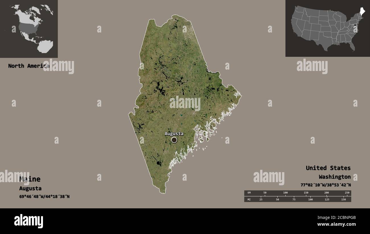 Shape of Maine, state of Mainland United States, and its capital ...