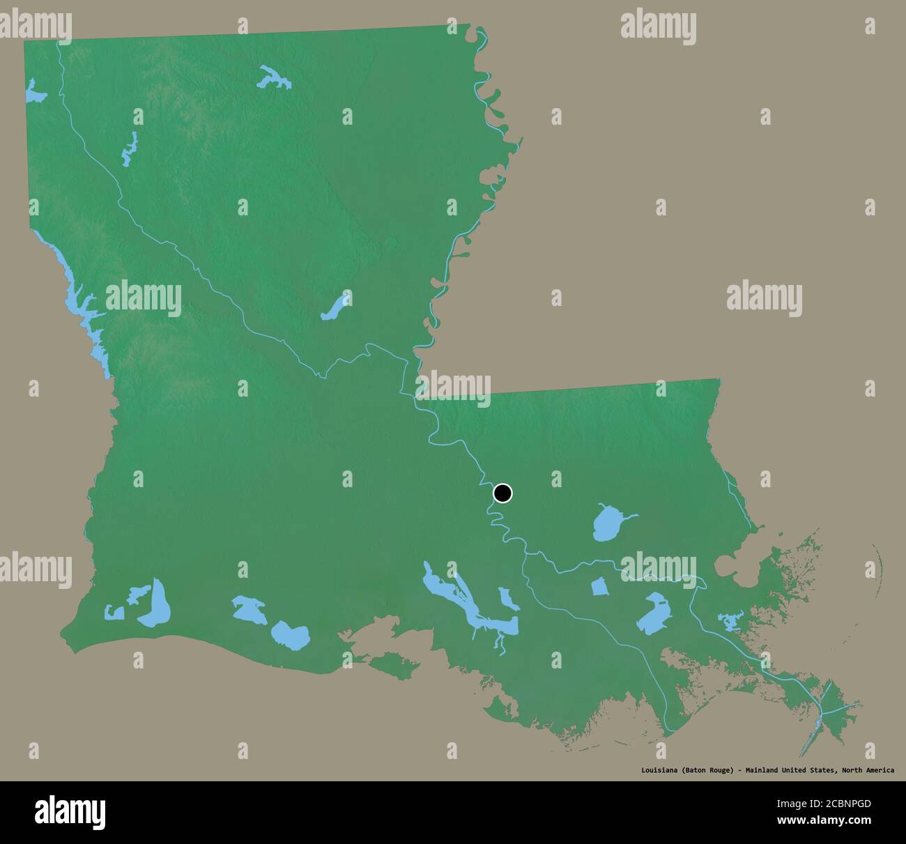 Shape of Louisiana, state of Mainland United States, with its capital ...
