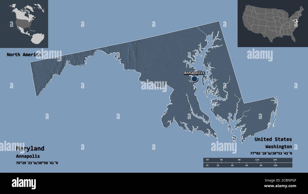 Shape of Maryland, state of Mainland United States, and its capital ...