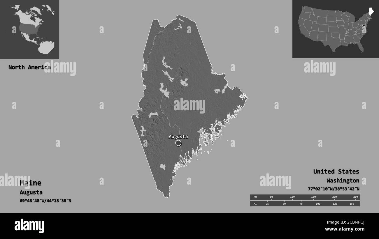 Shape of Maine, state of Mainland United States, and its capital ...