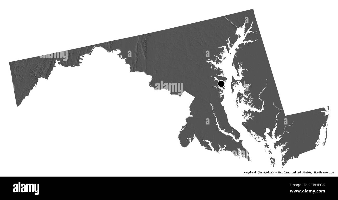 Shape of Maryland, state of Mainland United States, with its capital ...