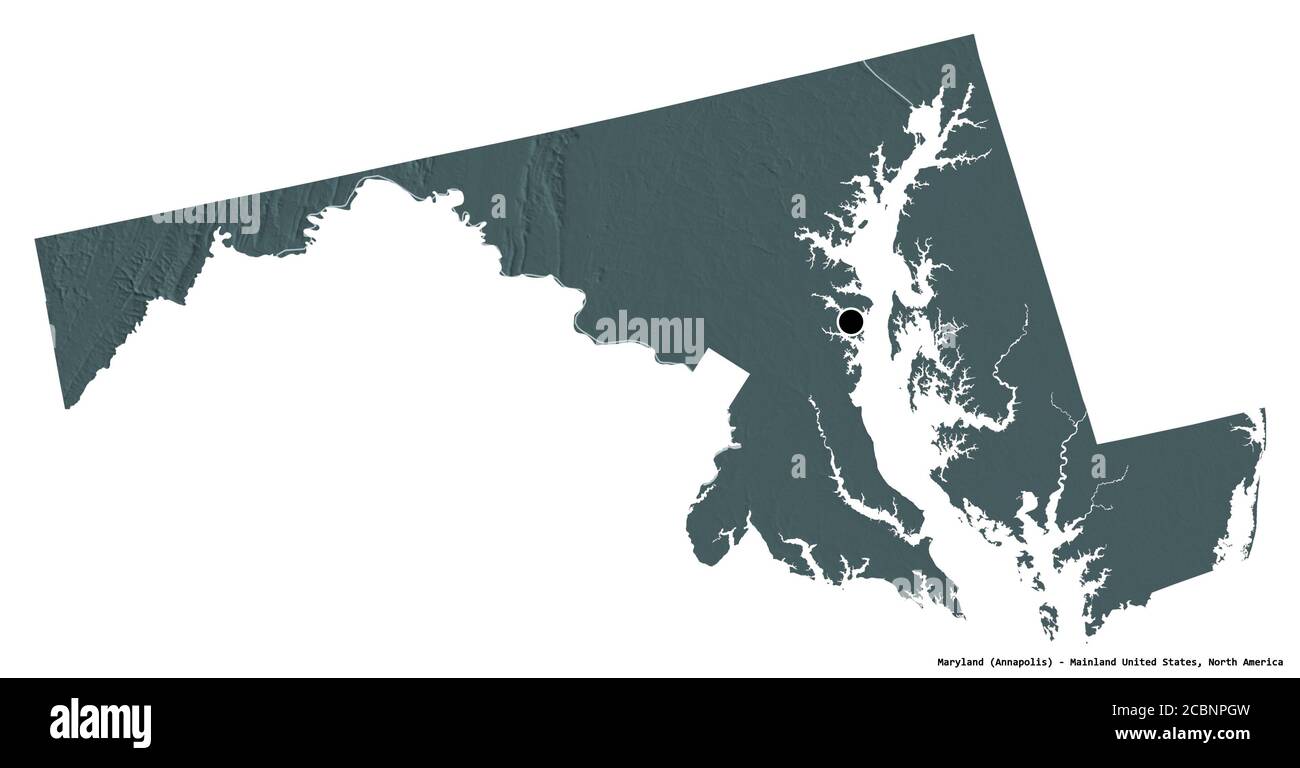 Shape of Maryland, state of Mainland United States, with its capital ...