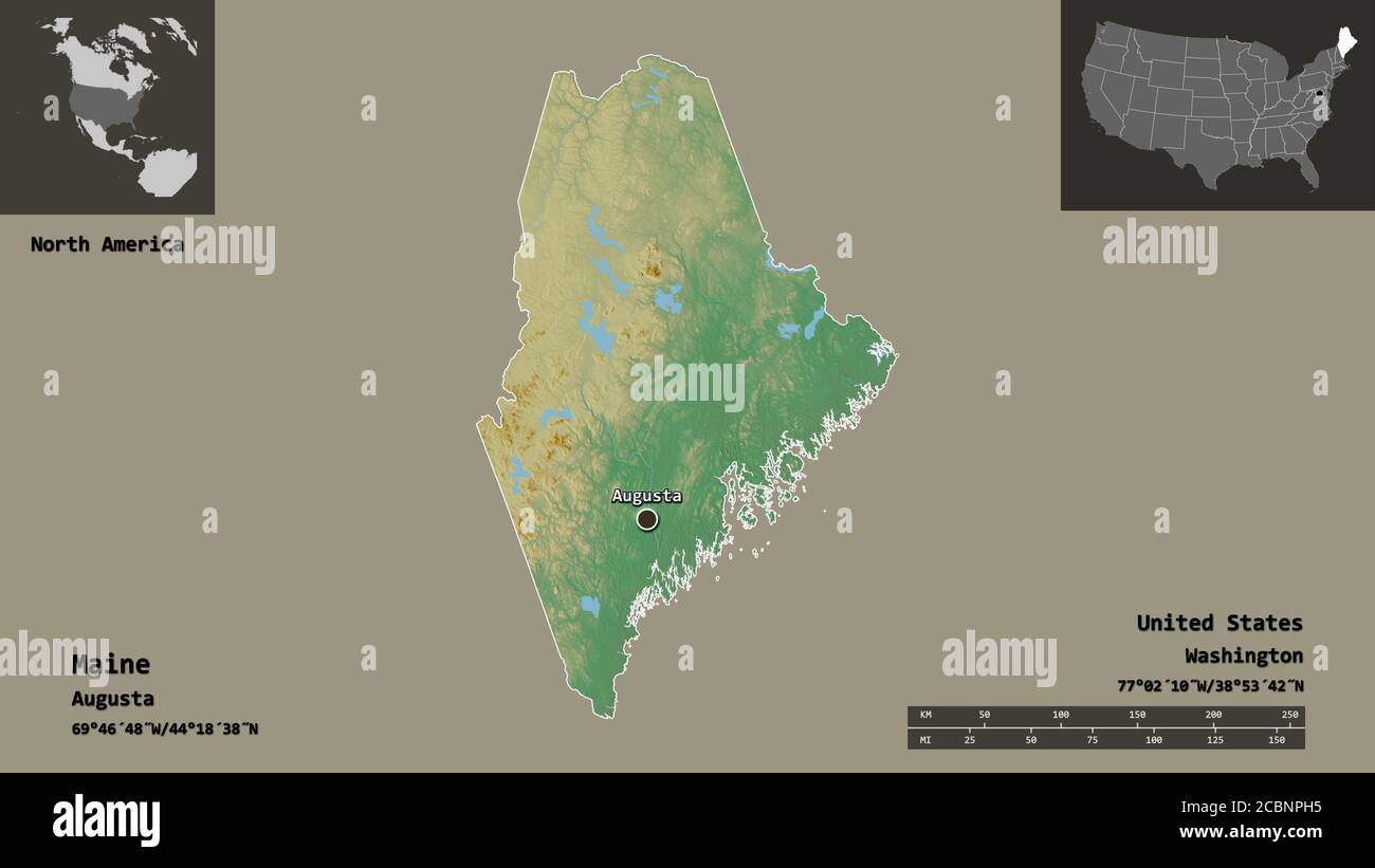 Shape of Maine, state of Mainland United States, and its capital ...