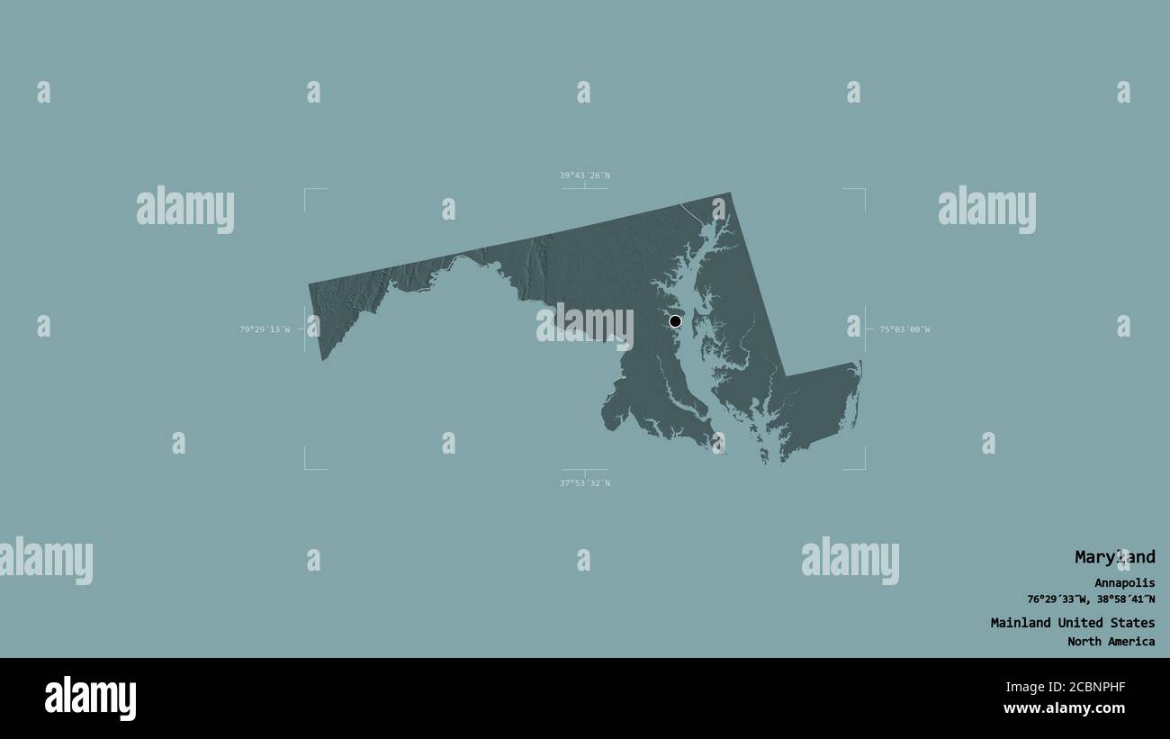 Area of Maryland, state of Mainland United States, isolated on a solid ...