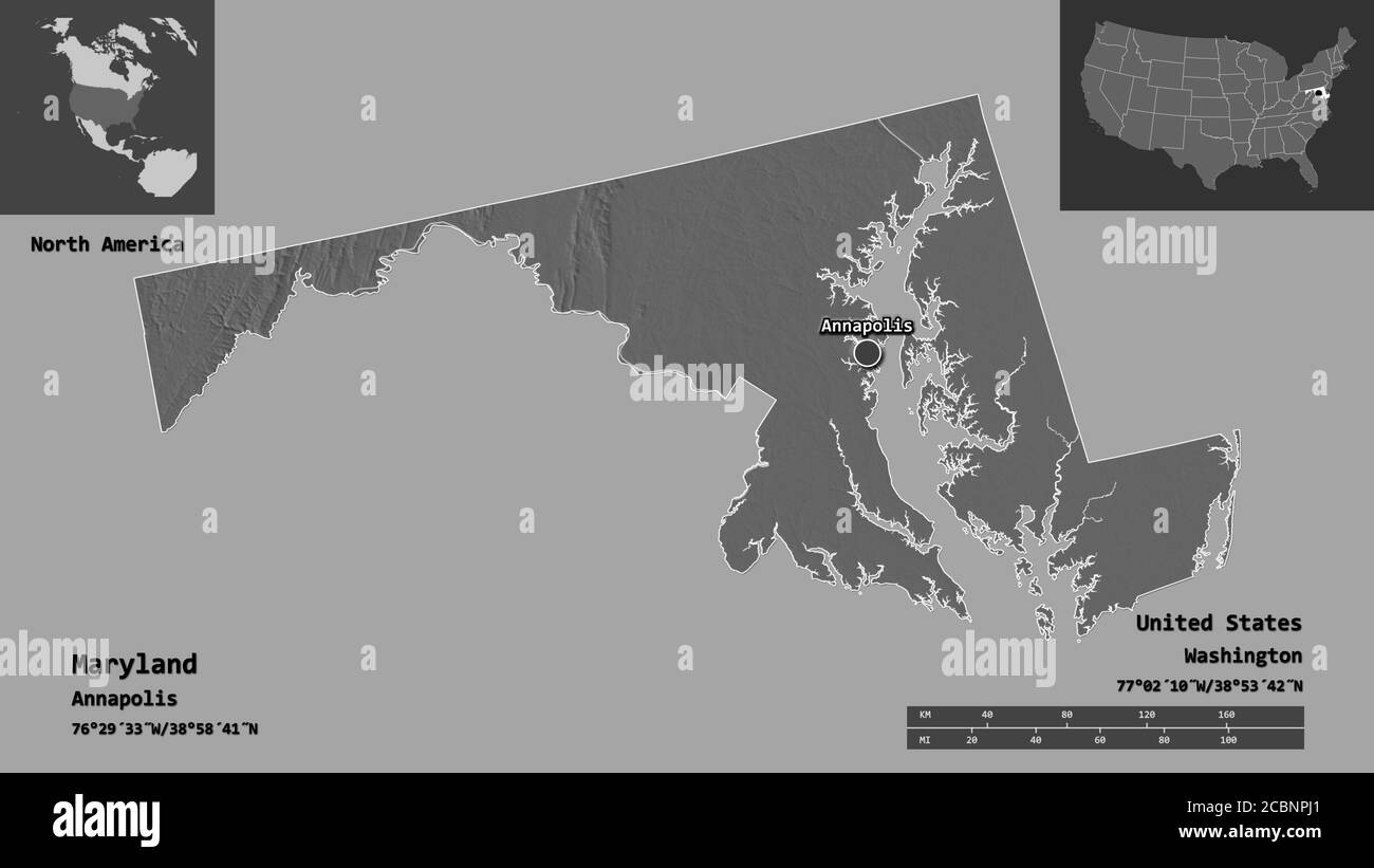 Shape of Maryland, state of Mainland United States, and its capital ...