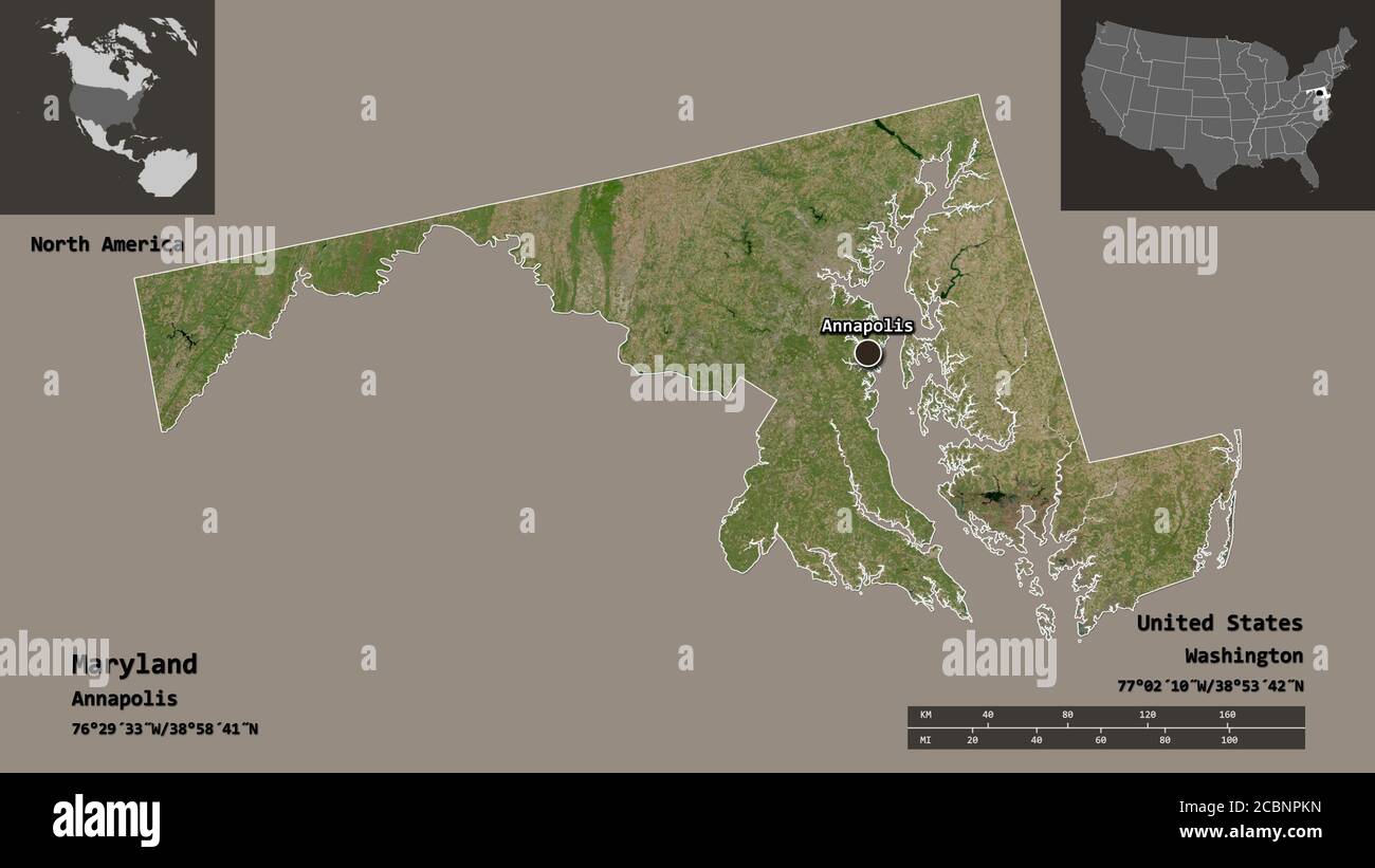 Shape of Maryland, state of Mainland United States, and its capital ...