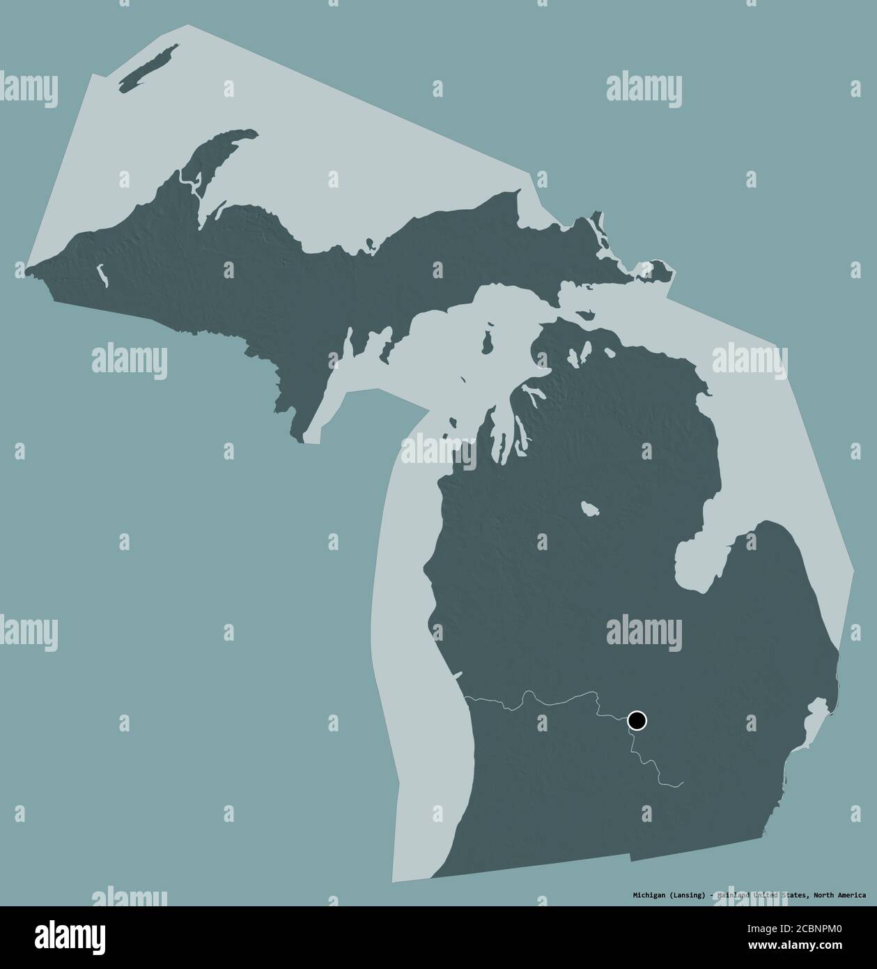 Shape of Michigan, state of Mainland United States, with its capital ...