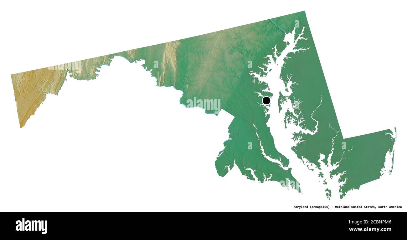 Shape of Maryland, state of Mainland United States, with its capital ...