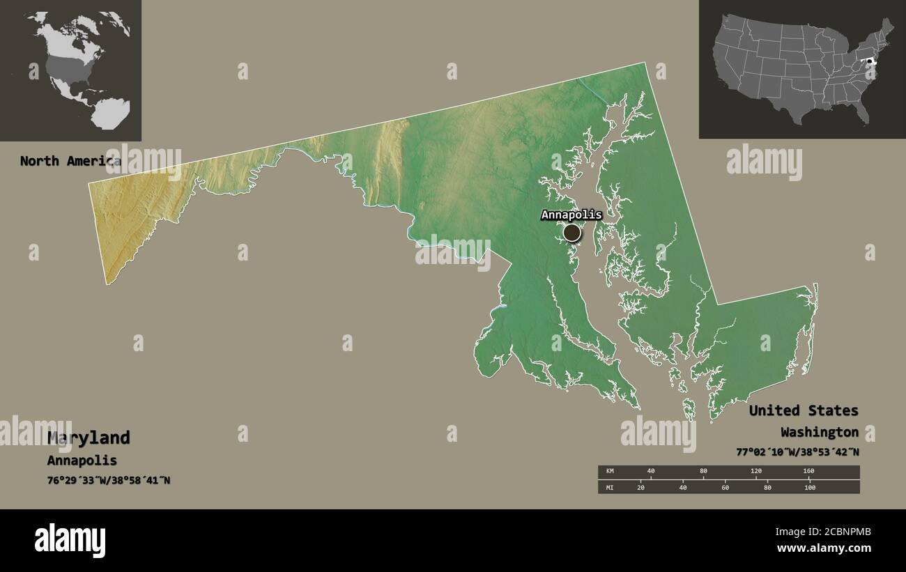 Shape of Maryland, state of Mainland United States, and its capital ...