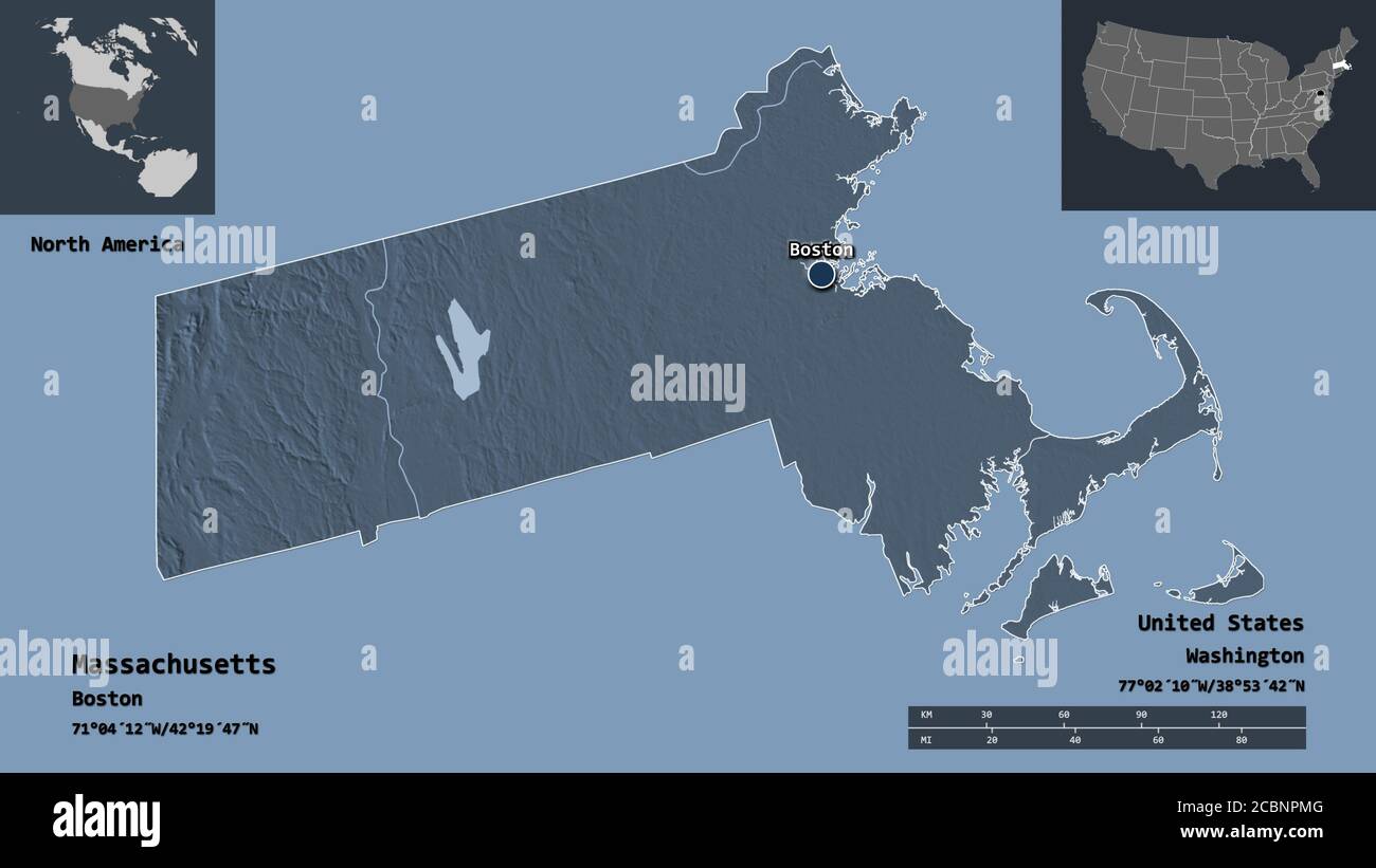 Shape of Massachusetts, state of Mainland United States, and its ...