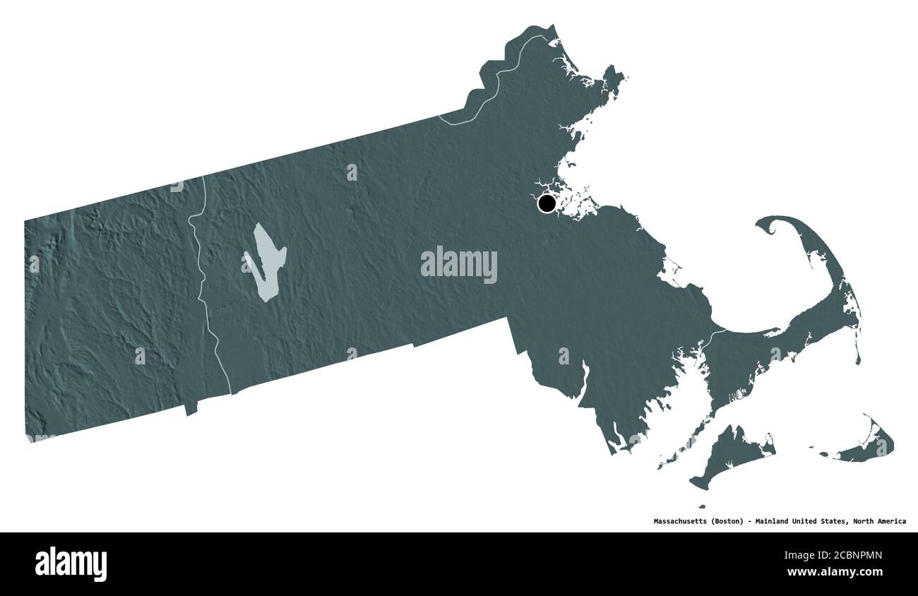 Shape of Massachusetts, state of Mainland United States, with its ...