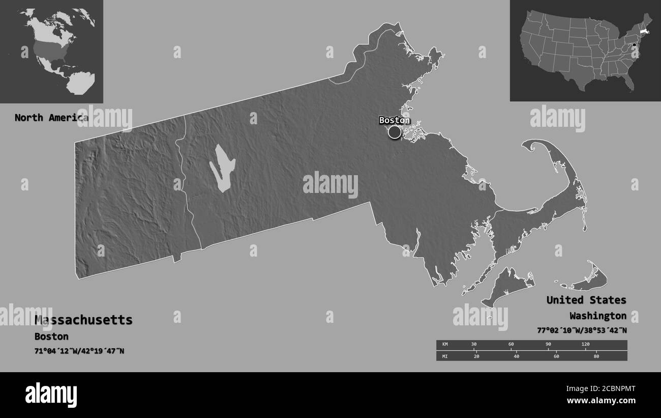 Shape of Massachusetts, state of Mainland United States, and its ...