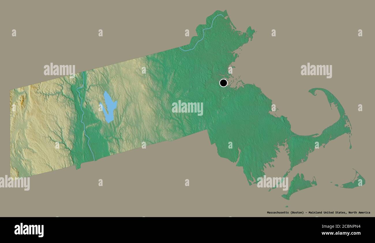 Shape of Massachusetts, state of Mainland United States, with its ...