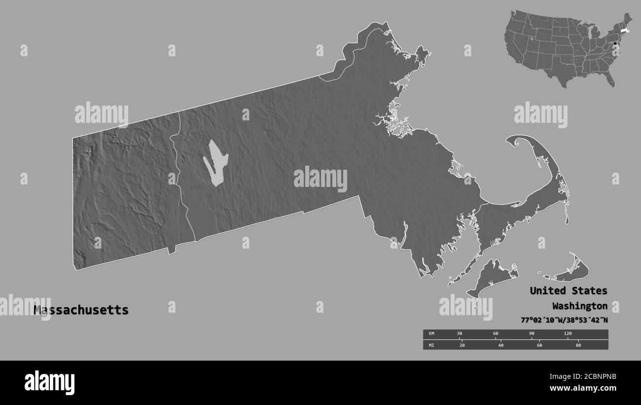 Shape of Massachusetts, state of Mainland United States, with its ...