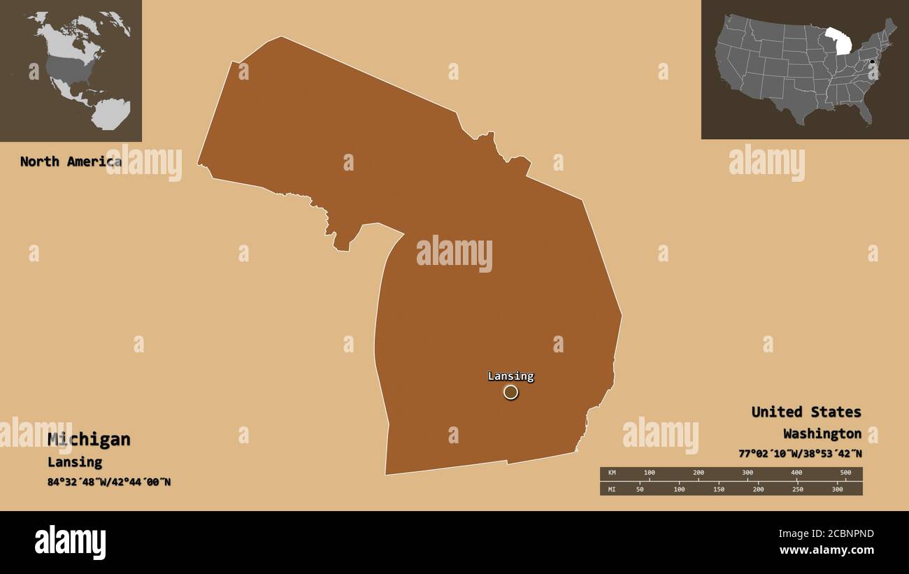 Shape of Michigan, state of Mainland United States, and its capital ...