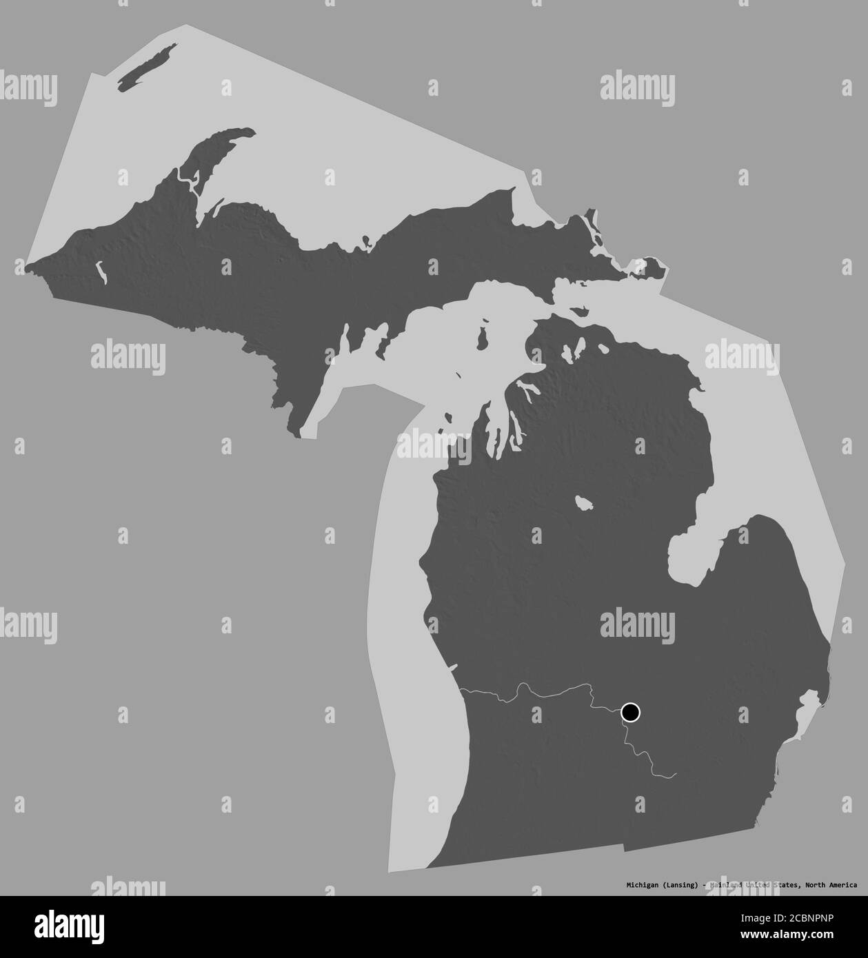 Shape of Michigan, state of Mainland United States, with its capital ...