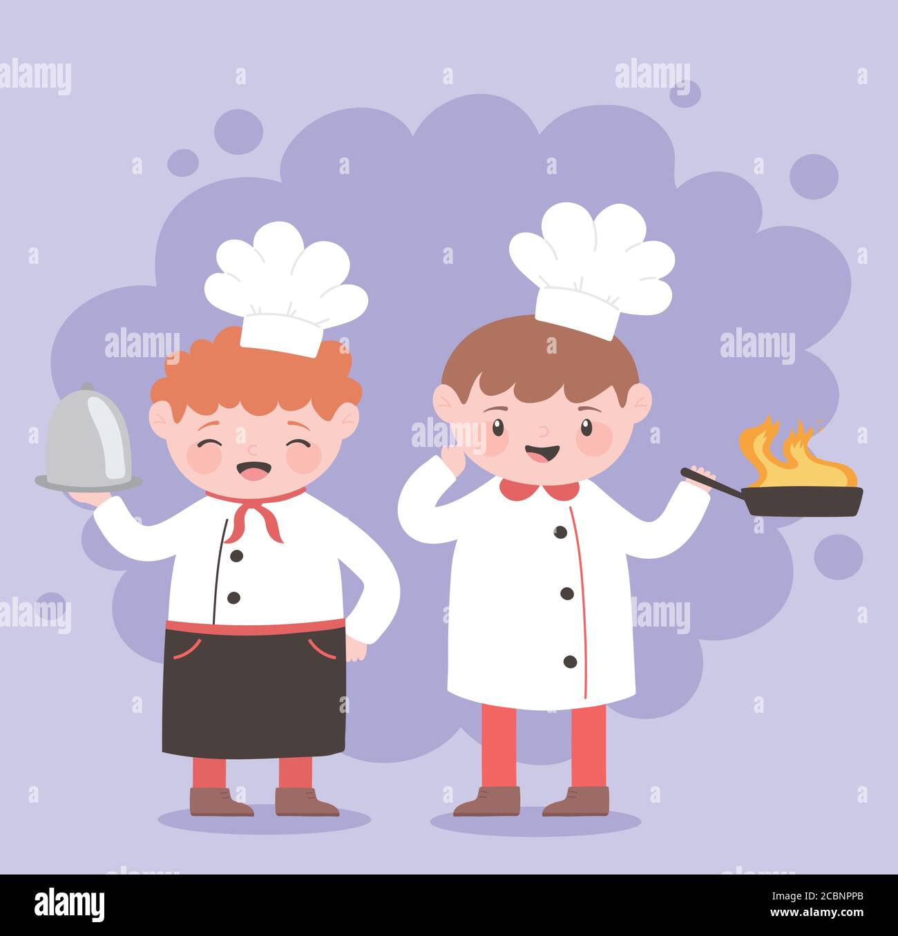 chefs boy cartoon character with fried pan and platter vector ...