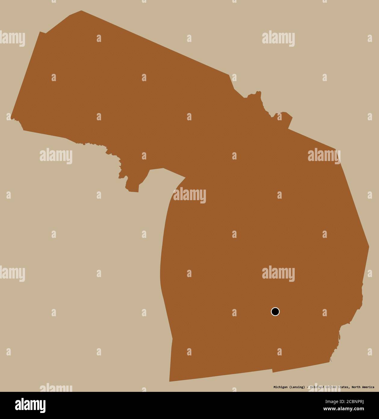 Shape of Michigan, state of Mainland United States, with its capital ...