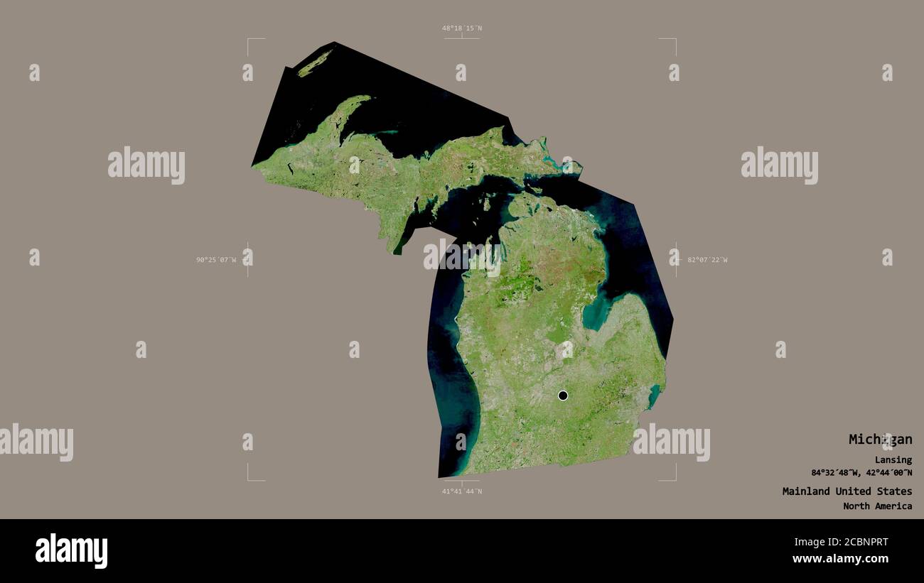Area of Michigan, state of Mainland United States, isolated on a solid ...