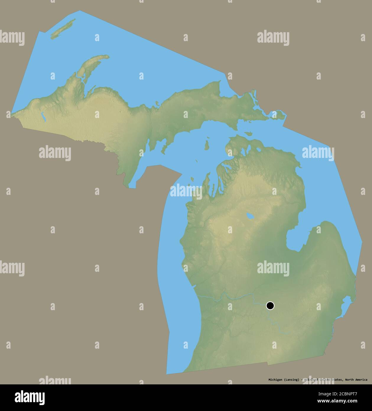 Shape of Michigan, state of Mainland United States, with its capital ...