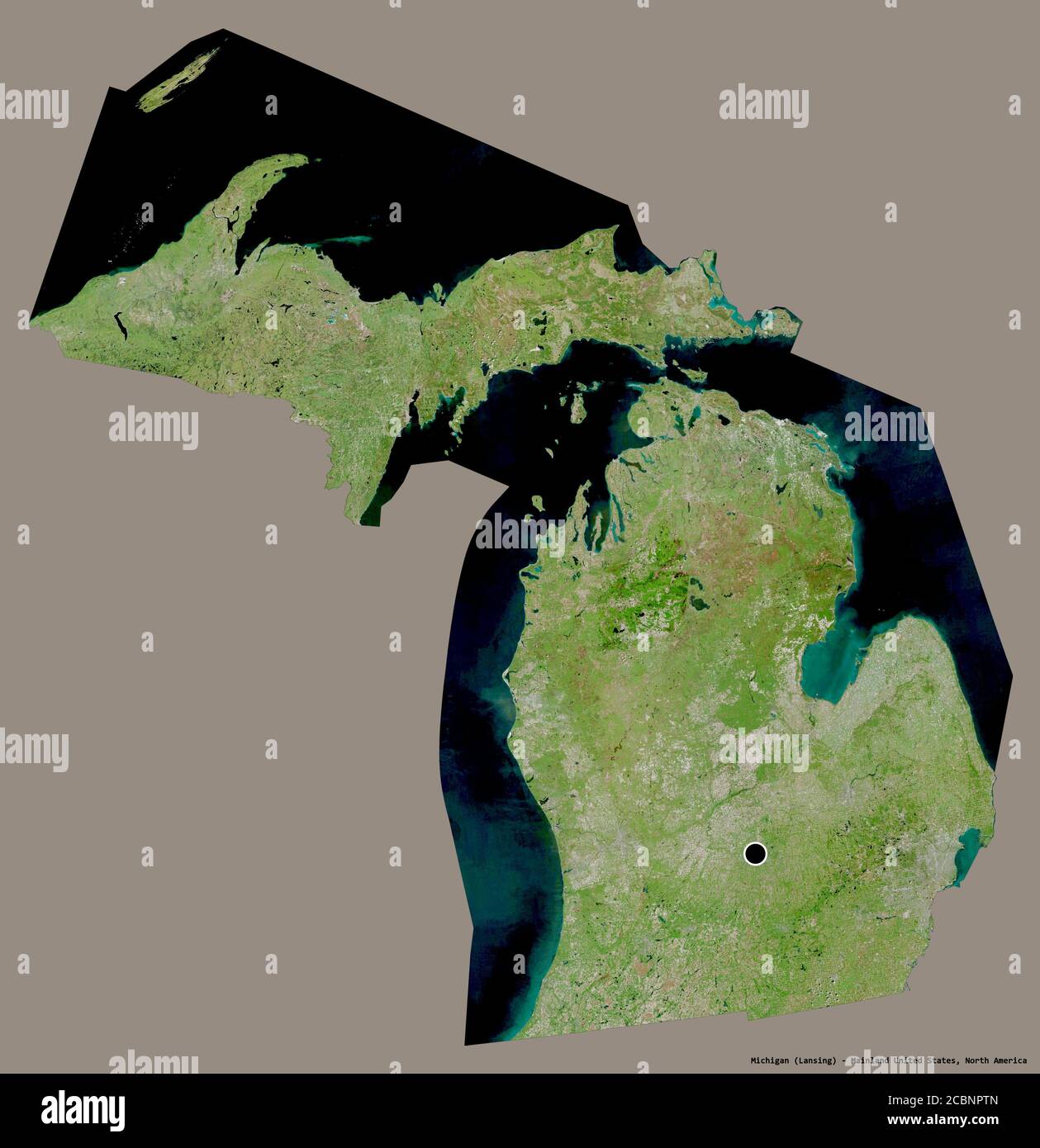 Shape of Michigan, state of Mainland United States, with its capital ...