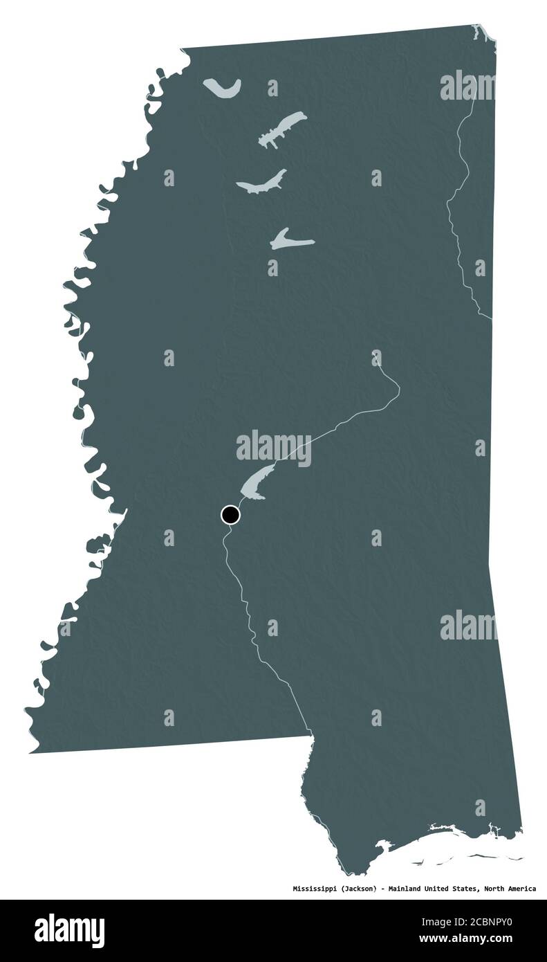 Shape of Mississippi, state of Mainland United States, with its capital ...