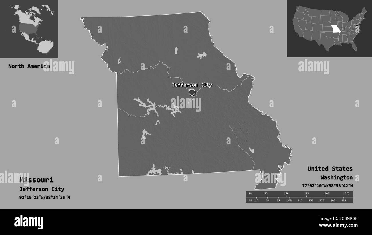 Shape of Missouri, state of Mainland United States, and its capital ...