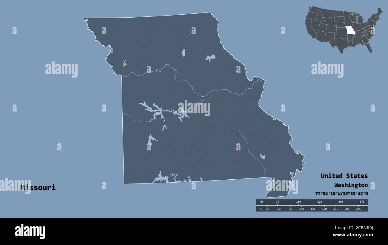 Shape of Missouri, state of Mainland United States, with its capital ...