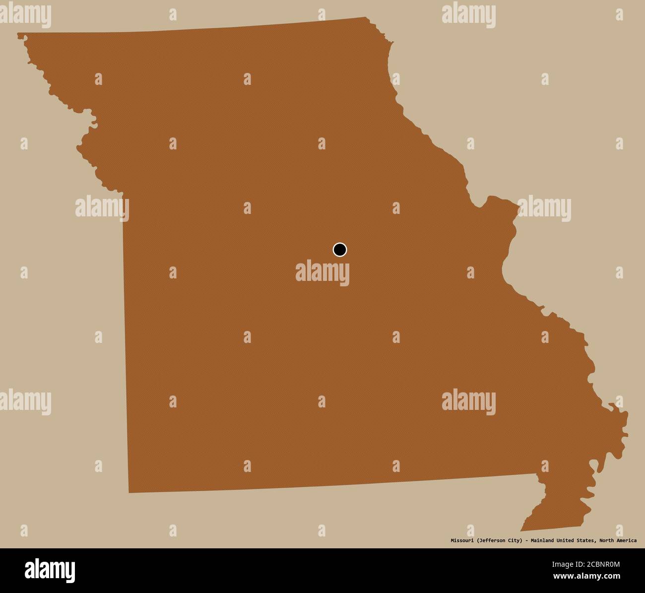 Shape of Missouri, state of Mainland United States, with its capital ...