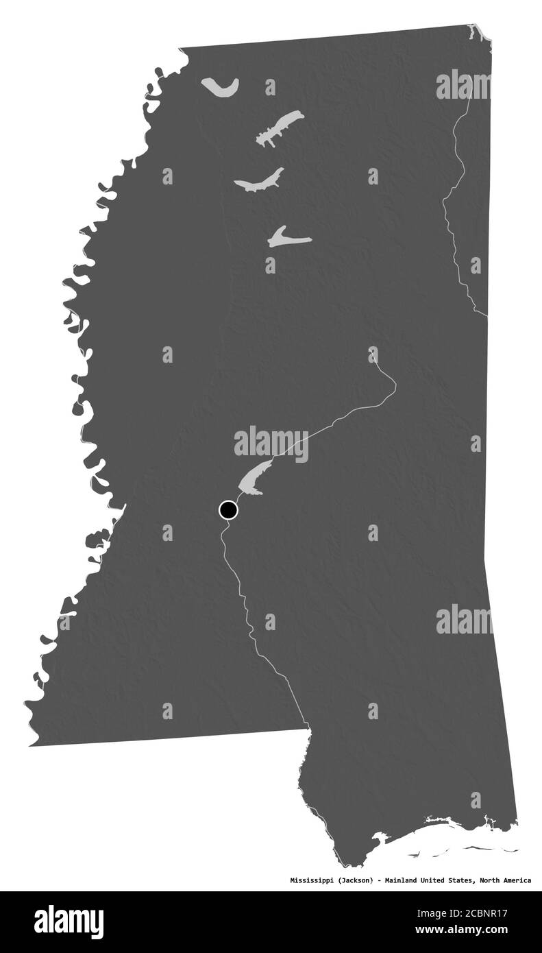 Shape of Mississippi, state of Mainland United States, with its capital ...