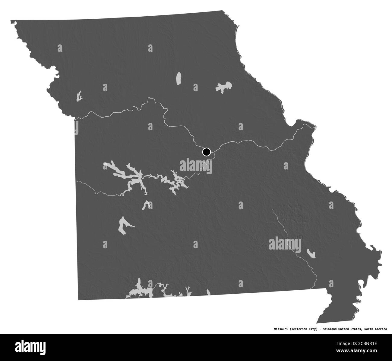 Shape of Missouri, state of Mainland United States, with its capital ...