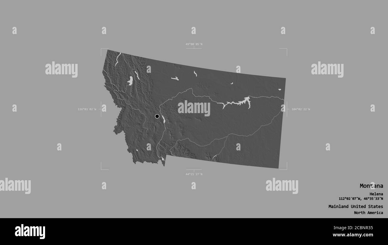 Area of Montana, state of Mainland United States, isolated on a solid ...