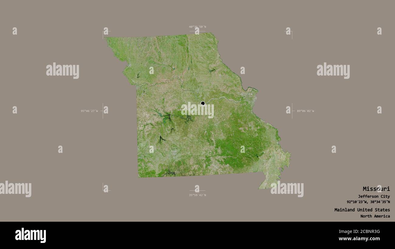 Area of Missouri, state of Mainland United States, isolated on a solid ...