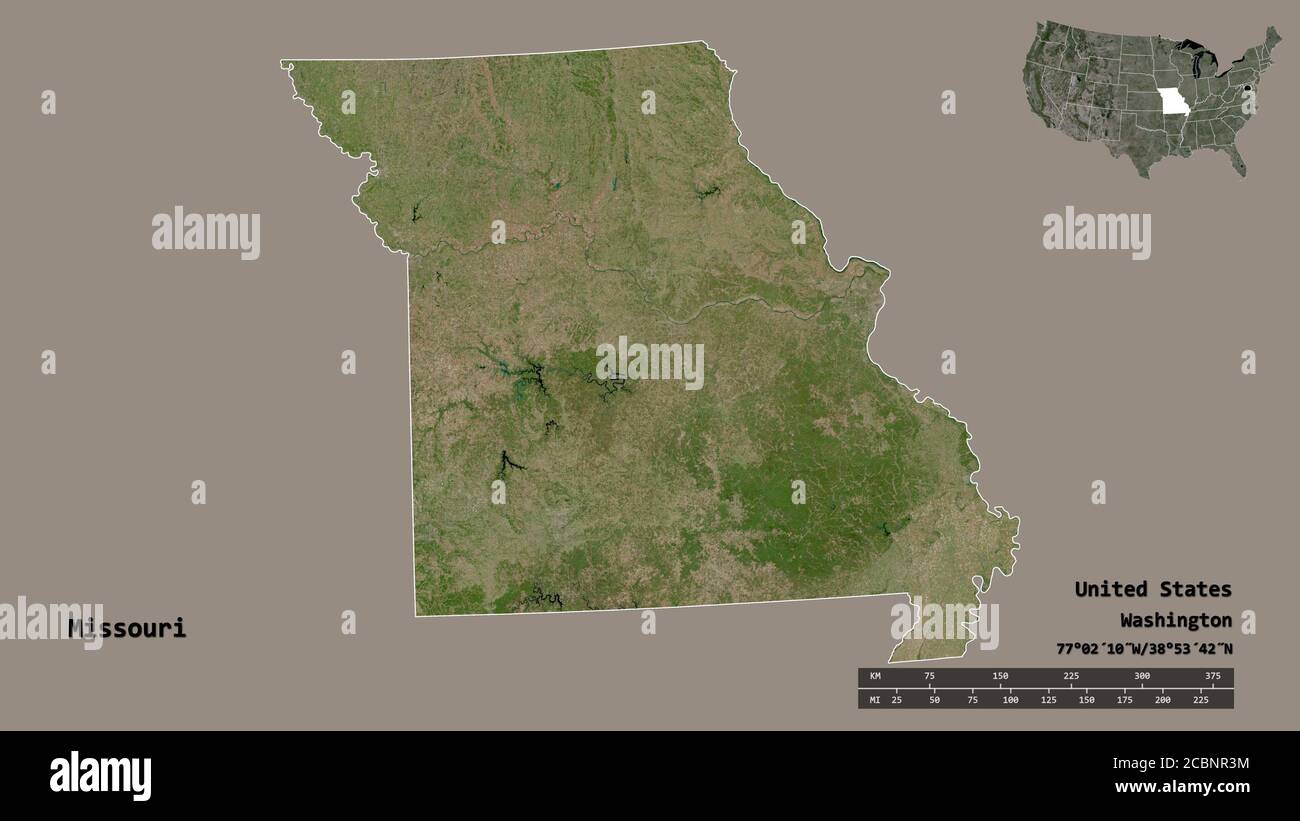 Shape of Missouri, state of Mainland United States, with its capital ...