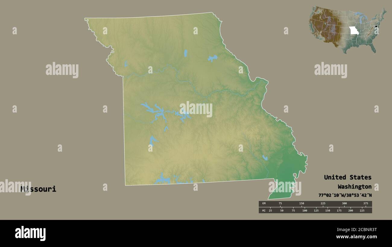 Shape of Missouri, state of Mainland United States, with its capital ...