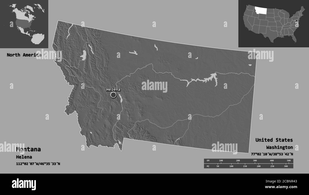 Shape of Montana, state of Mainland United States, and its capital ...