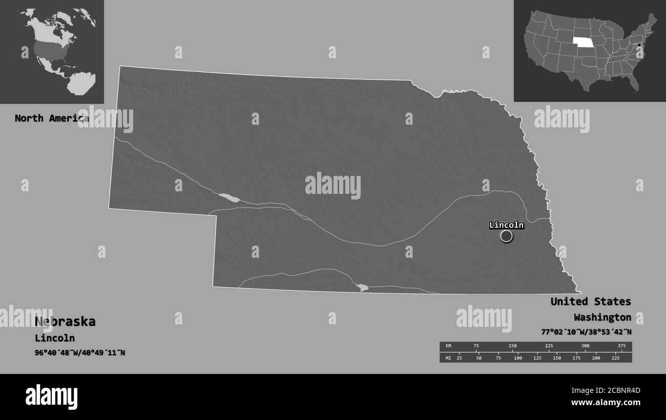 Shape of Nebraska, state of Mainland United States, and its capital ...