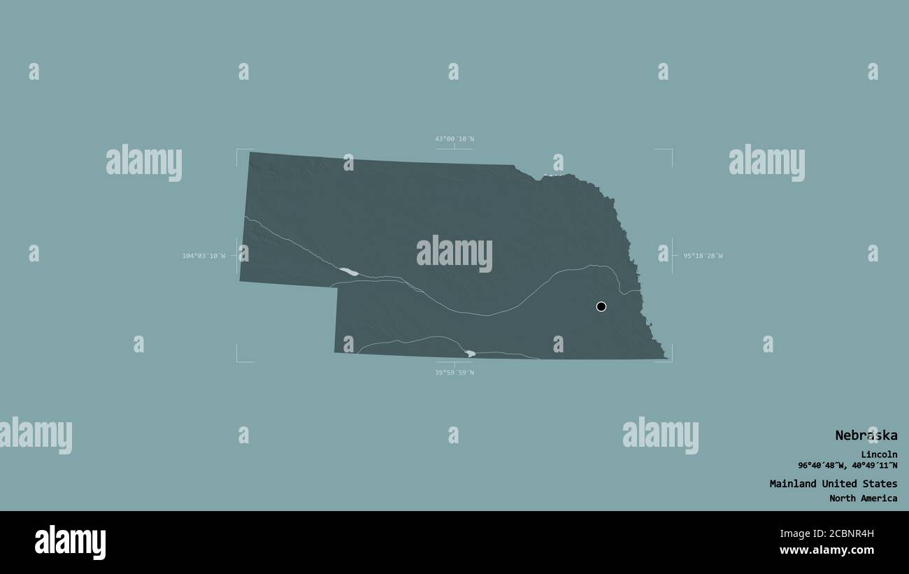 Area of Nebraska, state of Mainland United States, isolated on a solid ...