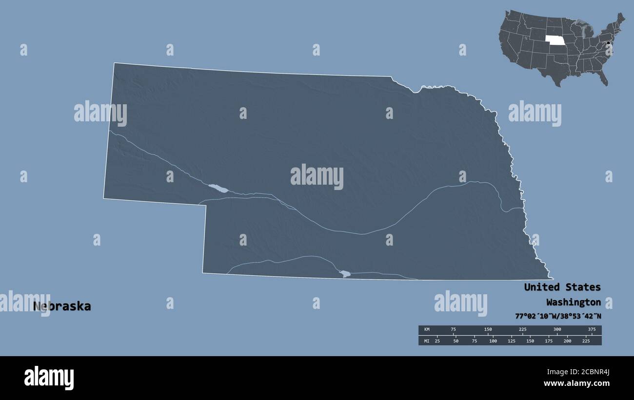 Shape of Nebraska, state of Mainland United States, with its capital ...
