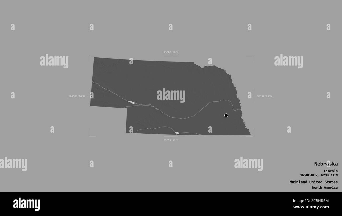 Area of Nebraska, state of Mainland United States, isolated on a solid ...