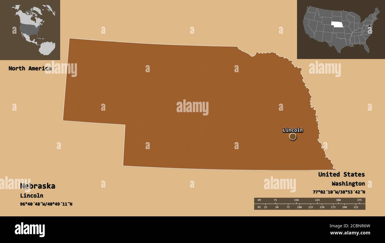 Shape of Nebraska, state of Mainland United States, and its capital ...