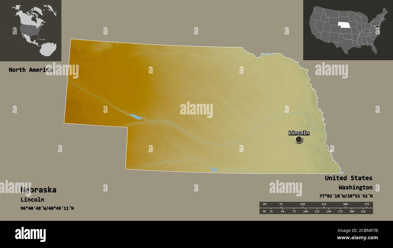 Shape of Nebraska, state of Mainland United States, and its capital ...
