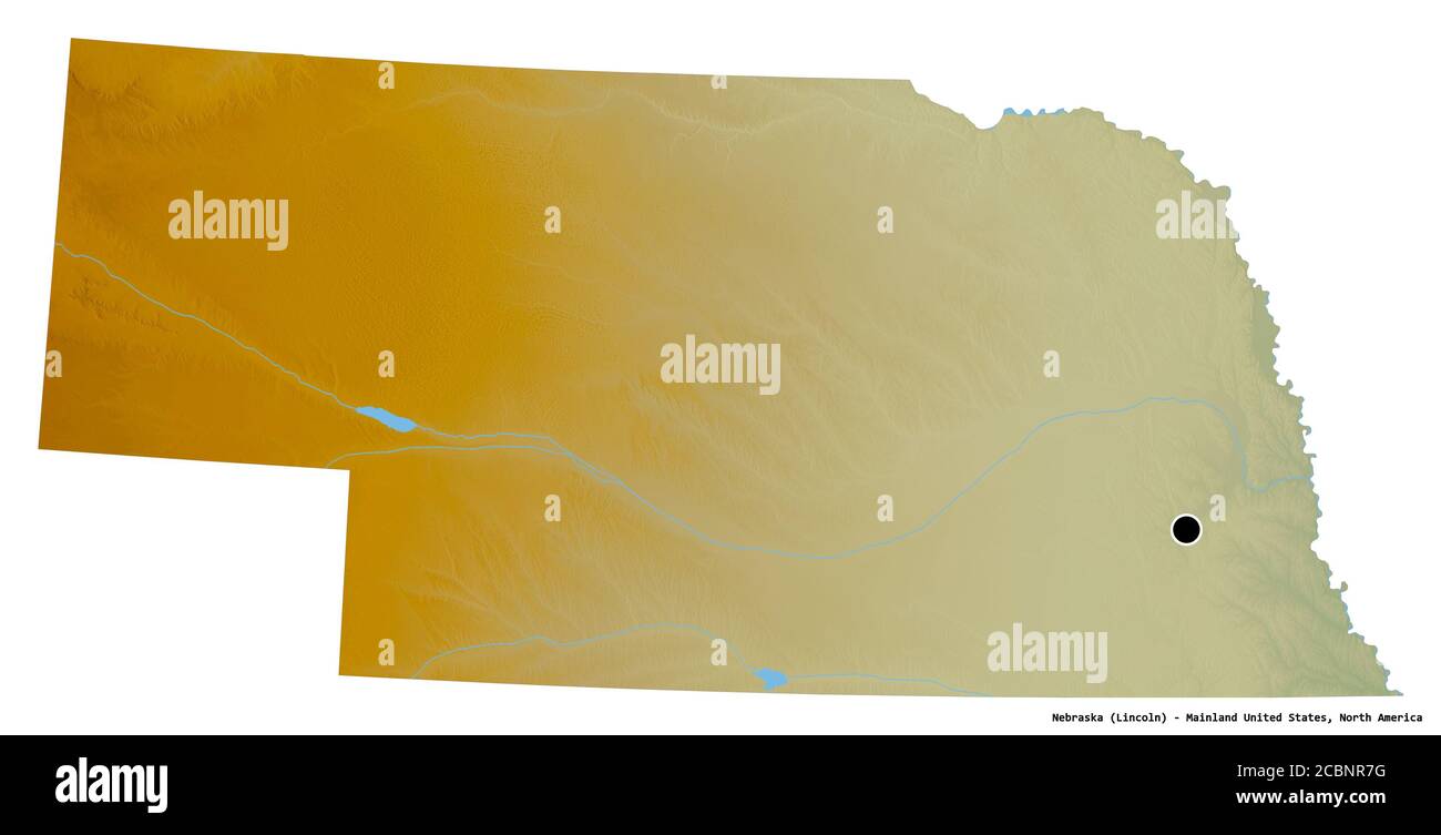 Shape of Nebraska, state of Mainland United States, with its capital ...